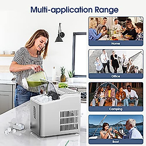 Ice Makers Countertop, Portable Ice Maker, 26lbs/24Hrs 9 Bullet Ice Cubes Ready in 7 Mins, Self-Cleaning Function, L&S Size, with Ice Scoop and Basket, Perfect for Party, Silver