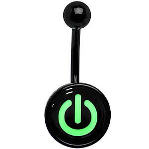 Body Candy Glow in the Dark Power Button Belly Button Ring 14G Surgical Steel Body Jewelry