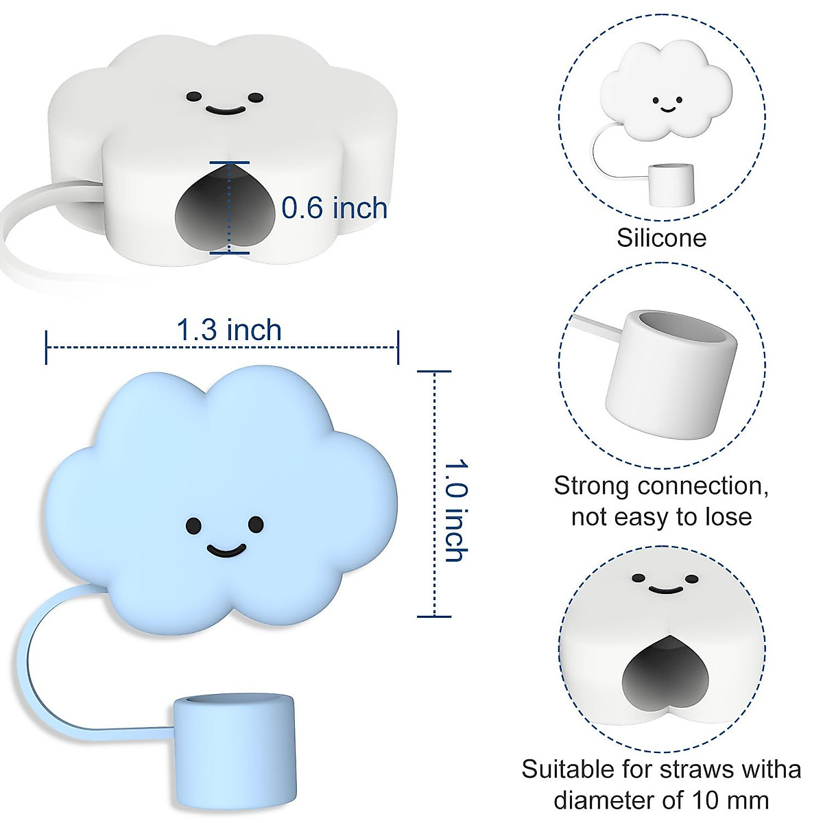 10mm Straw Cover,4Pcs Simple Modern Straw Cover for Stanley 40 oz 30 oz,Cute Silicone Cloud Straw Covers,Straw Covers Cap for Tumblers,Straw Caps for Reusable Straws,for 10mm Stanley Straw Cover