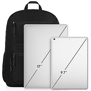 Jiauny 17 Inch School Backpack,Classic Backpack Lightweight Bookbag Scoolbag with USB Charging Port for High School Teens College Students Work Office Adult,Black