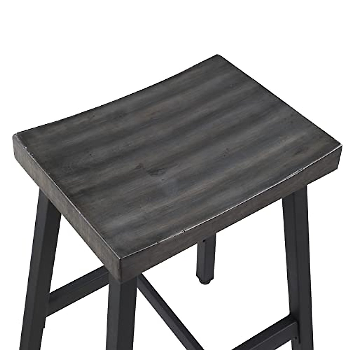 OUllUO Black Gray Bar Stools Set of 2, Backless Saddle Barstools, 25" Counter Height Bar Stools, Gray Solid Wood Counter Stools with Metal Frame for Kitchen Island, 521P-BGWD