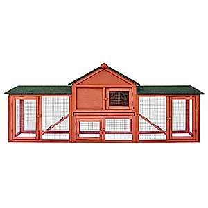 TLSUNNY 83" Rabbit Hutch Indoor Bunny Cage Outdoor for 2 Rabbits, Extra-Large Rabbit Cage with Double Run, Wooden Bunny Hutch Poultry Pen Enclosure with 2 Ramps Removable Tray Asphalt Roof