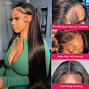 100% Human Hair 28 Inch Straight Lace Front Wigs Human Hair Pre Plucked 180 Density 13x4 HD Lace Front Wigs Human Hair for Black Women Glueless Brazilian Straight Lace Frontal Wigs with Baby Hair