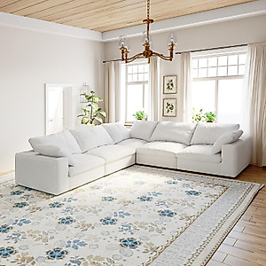 Cloud Modular Sectional Sofa,Large Down Filled Comfort V Shaped Sofa Couch for Living Room,Minimalist Wide Deep Seat Convertible Couches for Office Apartment,4 Seater and 1 Corner,White