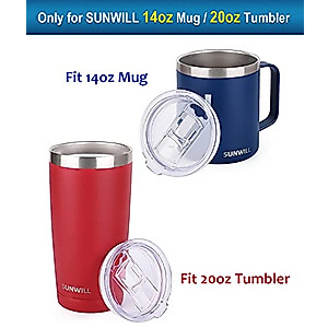 Lid for SUNWILL 14oz Mugs and 20oz Tumblers Only, Spill and Splash Resistant Sliding Covers Replacement 2 Pack, Straw Friendly, BPA Free