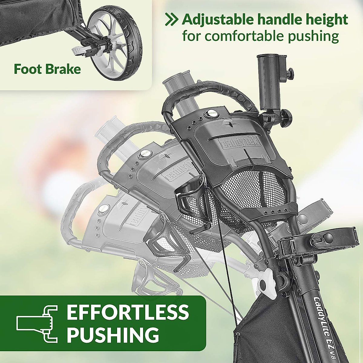 caddytek Caddycruiser One Version 8 - One-Click Folding 4 Wheel Golf Push Cart, Silver