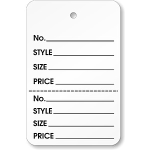 SmartSign Perforated Garment Tags | Unstrung Coupon Pre-Printed Tag | Clothing Size Style Price | 1.25" x 1.875", Pack of 1000