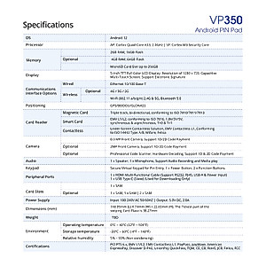 Valor PayTech VP350 Android PIN Pad Terminal | 5” Touchscreen, PCI PTS 5.x Security, 4MB RAM, Cortex Quad-Core Processor, Dual Pricing, and EMV Contactless Payments