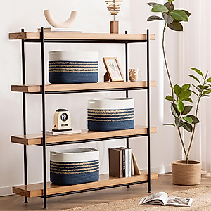 UBBCARE 1 Pack Baskets for Organizing, Woven Storage Baskets for Toys and Towel, Rectangle Cotton Rope Basket with Handles, 15''L x10''W x9''H, Navy Blue