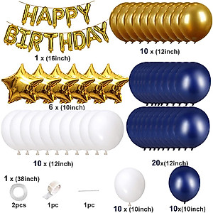 Navy Blue Gold Birthday Party Decorations Men, Happy Birthday Banner Decor for Men Women Boys Girls, Corona Beer Balloon Garland Kit for 16th 18th 21st 25th 30th 40th 50th 60th Birthday Party Supplies