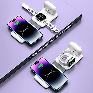 IBEL 3 in 1 Wireless Charger, Qi Wireless Fast Charging, Magnetic Foldable 3-in-1 Charging Station for iPhone, iWatch, Airpods, Samsung Galaxy Series,Google Pixel Series