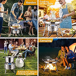 AOSION-Heavy Duty 21" Stainless Steel Comal Set with Propane Burner Stove,Discada Disc Cooker,Large Mexican Style Comal Grill Outdoor Frying pan Great for Backyard and Outdoor Cooking.