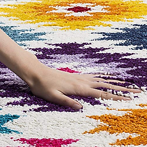 SAFAVIEH Fiesta Shag Collection 3' x 5' Cream / Multi FSG374A Modern Non-Shedding Living Room Bedroom Dining Room Entryway Kids Area Rug