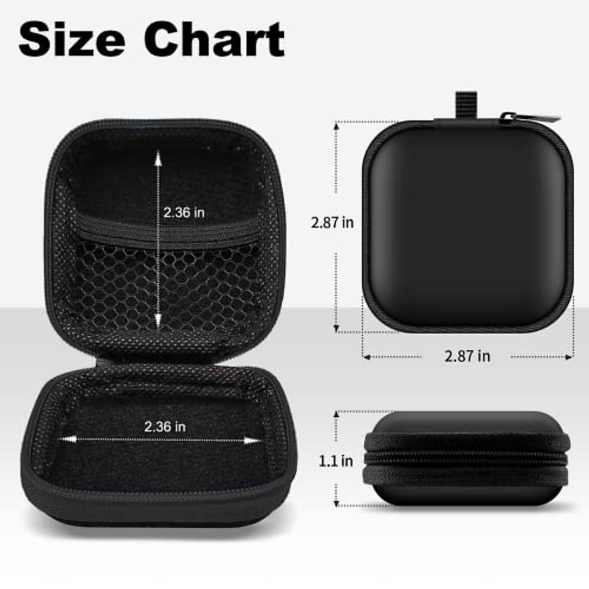 Woyinger Square Earbud Case Portable EVA Carrying Case Storage Bag Cell Phone Accessories Organizer with Carabiner for Earphone, Earbud, Earpieces, SD Memory Card, Camera Chips,Black