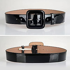 ANNULOYA Plus Size Women's Patent Leather Belt Fashion Cinch Wide Waist Belts for Dresses with Square Buckle