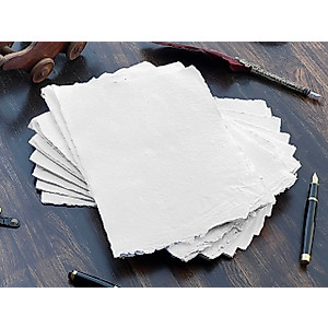 Watercolor Paper - Art Paper - Mixed Media Paper - Water Color Paper - Vintage Paper - 150 GSM Water Color Paper for Artists - Handmade Cotton deckled Edge Paper (A4 (11.7' X 8.3'), Off White)