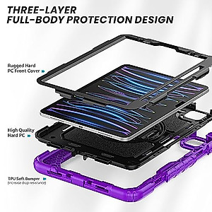 Wgdttve iPad Air 5th Generation Case 10.9 Inch 2022 / iPad Air 4th Case 10.9 Inch 2020 / iPad Pro 11 Inch Case with Pencil Holder, Screen Protector, 360°Rotating Stand, Handle, Shoulder Strap (Purple)
