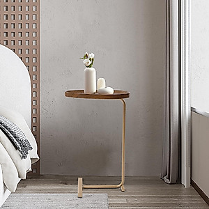 Small Side Table, C Shaped End Table, Wooden Coffee Table, Eating Couch Tables, Modern C Shaped Side End Table for for Living Room, Bedroom, Small Space
