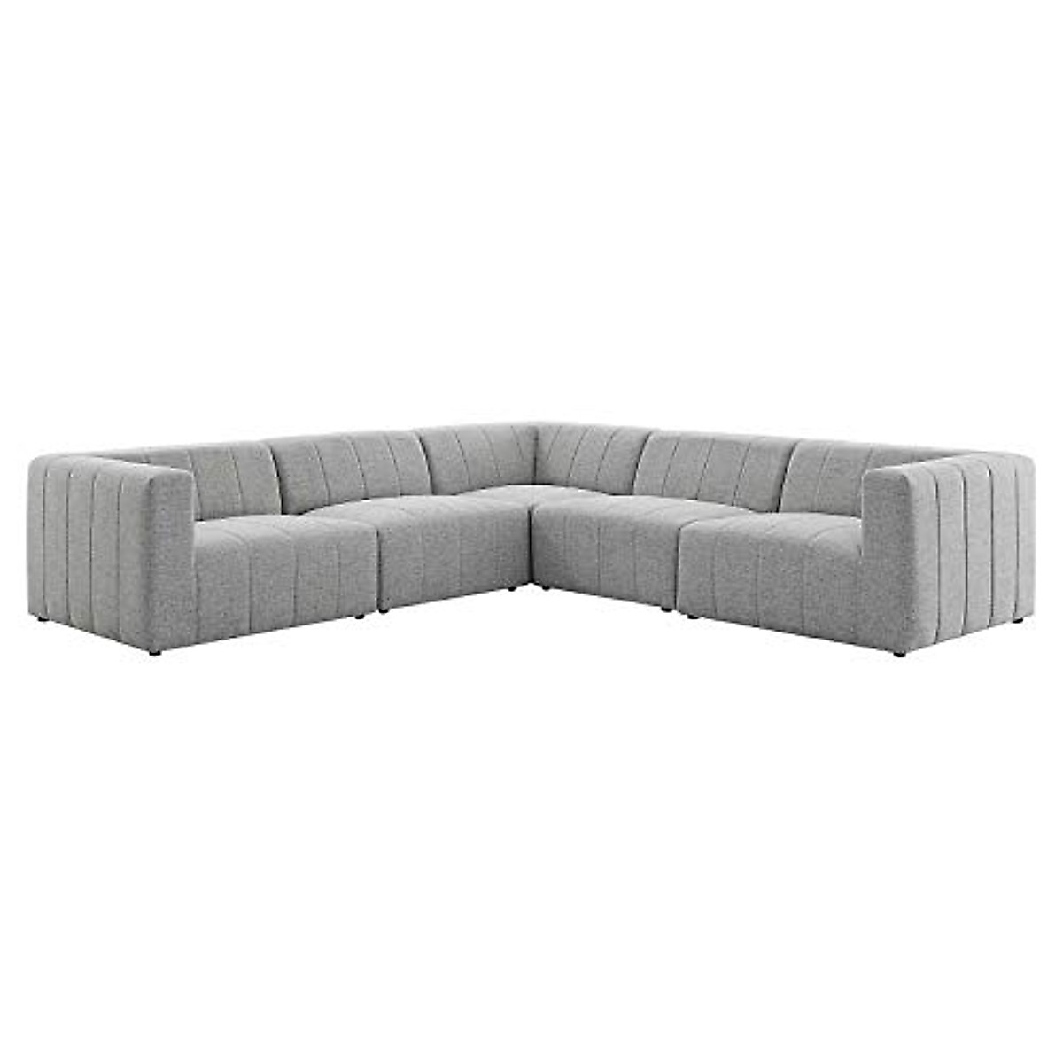 Modway Bartlett Channel Tufted Upholstered Sectional Sofa, 5-Piece L-Shape, Light Gray