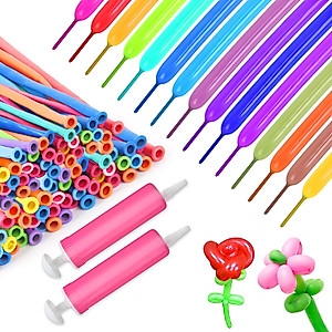 Nobledecor Long Balloons with Pump, 160 Pack Assorted Colors 260 Balloons,long balloons for balloon animals,Premium Rainbow Long Skinny Balloons for Birthday Wedding Festival Party