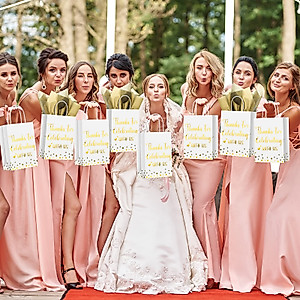 24 Pcs Wedding Gift Bag with Tissue Paper Thanks for Celebrating with Us Paper Bags Gold Wedding Gift Bags with Handle for Hotel Guests Wedding Gift Bag for Bridal Shower Party Favor (White)