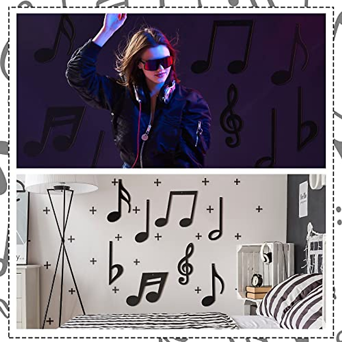Yulejo 8 Pieces Treble Clef Wooden Wall Decor Black Music Notes Art Hanging Note Wood Decorations for Home Decorative Musical Studio Party