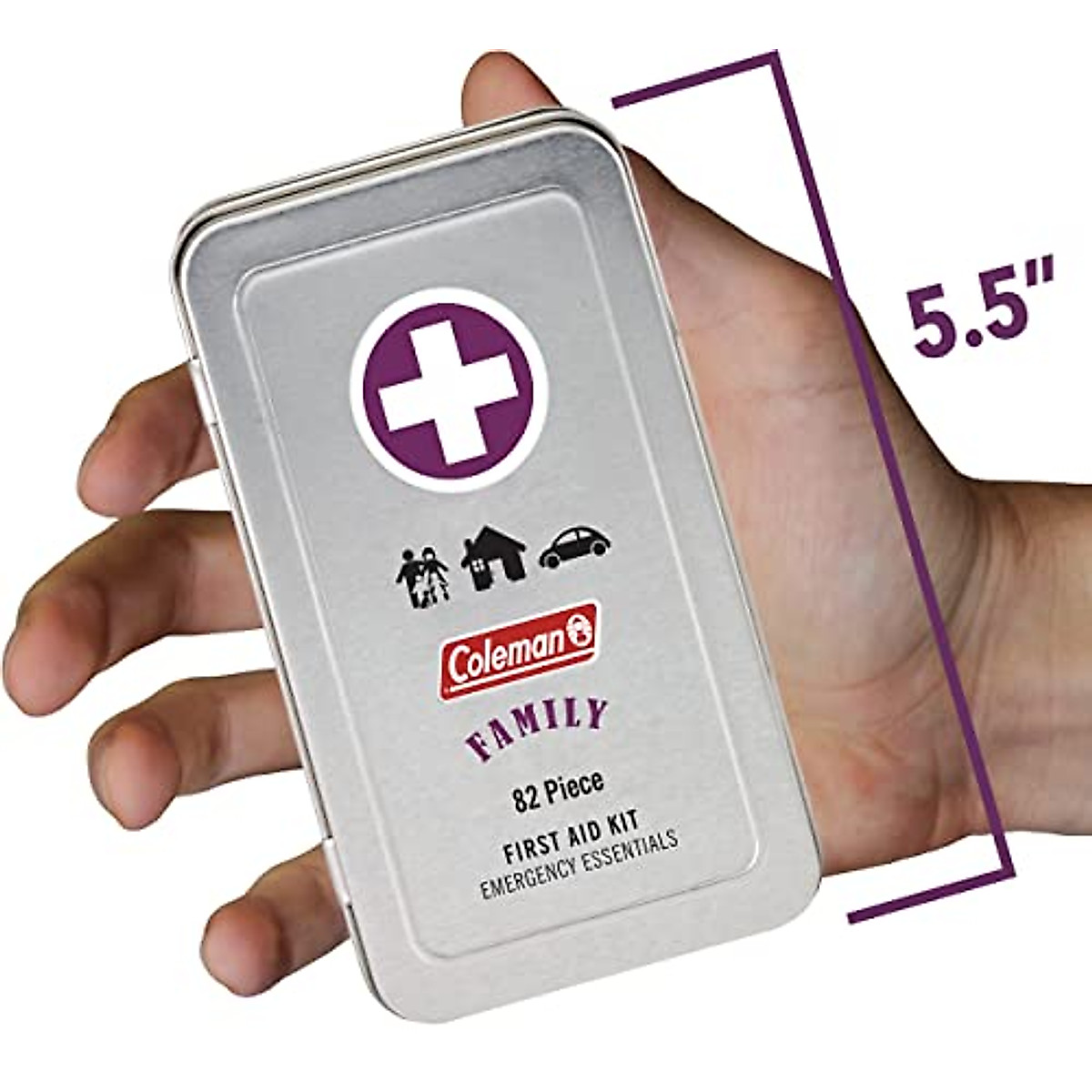Family First Aid Kit by Coleman | 82 Piece First Aid Tin Kit | Small First Aid Kit for Car | Travel First Aid Kit | Sports First Aid Kit | Metal First Aid Kit for Camping, Hiking, or a Sports Bag