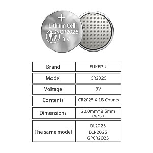 EUKEPUI CR2025 3V Lithium Battery-18 Count