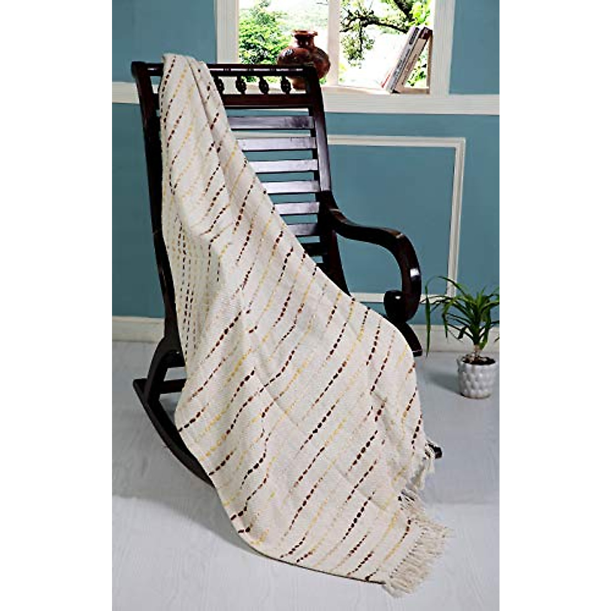 LR Home Soft Luxury Handmade Boho Striped Throw Blanket with Fringe 50" x 60"