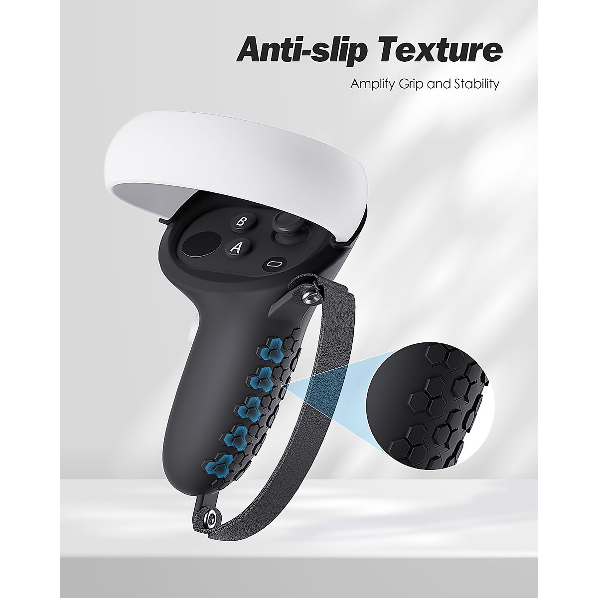 SUPERUS Controller Grips Cover for Oculus Quest 2, Anti-Slip Texture - VR Accessories Compatible with Meta Quest 2, Silicone Controller Grips Cover with Adjustable Knuckle Straps