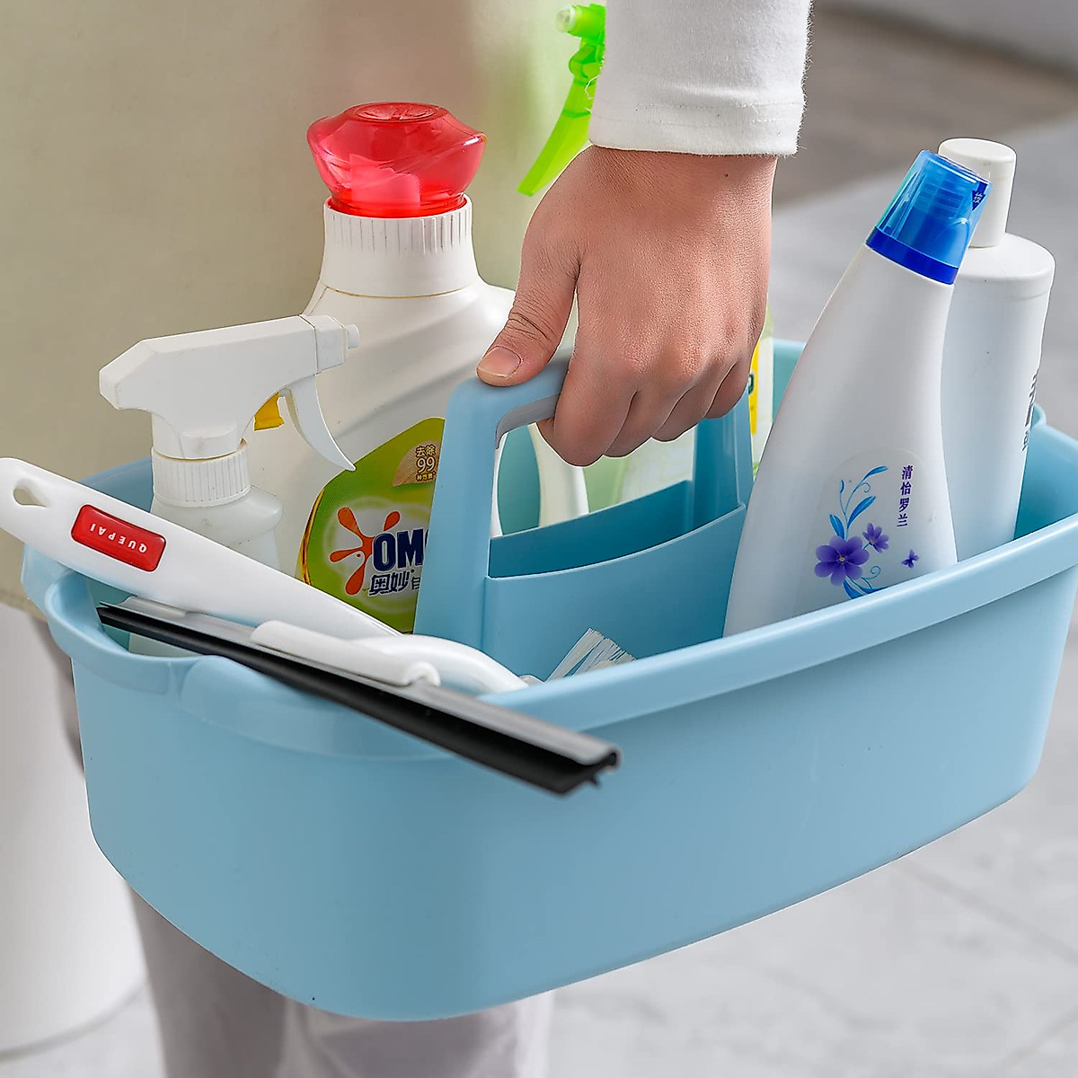 NINU Large Cleaning Supplies Caddy with Handle, Plastic Storage Organizer, Cleaning Basket for Cleaning Products, Bathroom, Bedroom, Kitchen, College Dorm, Garden, Garage, Under Sink Tool (Gray)