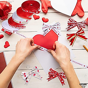 Grosgrain Valentine Ribbon Wired Roll - 30 Yards | Red Ribbon for Valentines Day Ribbon Thin | Valentines Ribbon for Gift Wrapping | Valentines Day Ribbons for Crafts | Red Heart Ribbon for Crafts