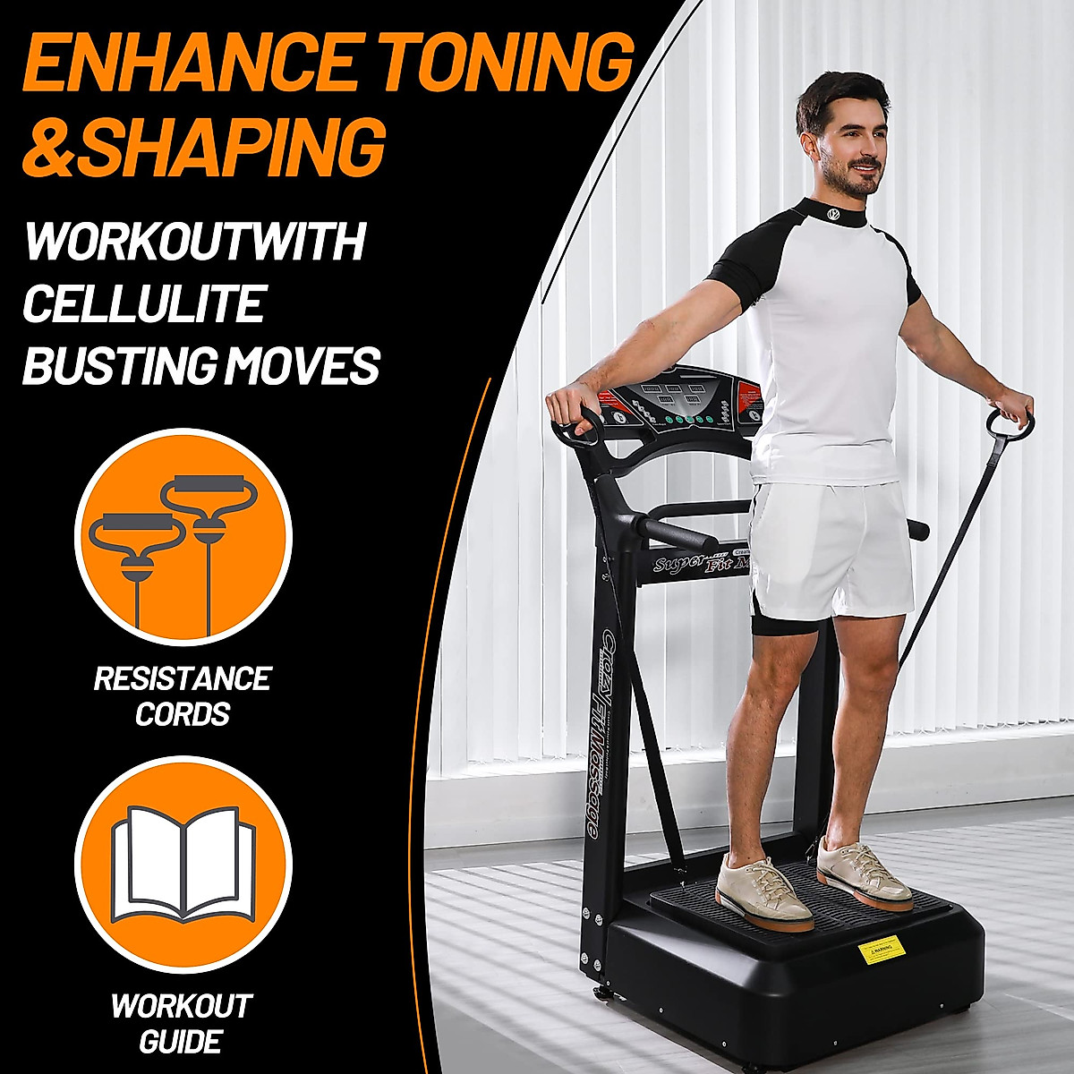 DQGM Vibrating Plate Exercise Machine, Whole Body Vibration Platform with Arm Vibrating Pull Bands, Cardio Training Fitness Vibration Equipment for Home Gym Workout