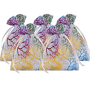 Tvoip 100Pcs Coral Pattern Organza Drawstring Pouches Jewelry Packaging Organza Bags Candy Wedding Christmas Party Gift Bags(Mix) (4x6" (10x15cm))