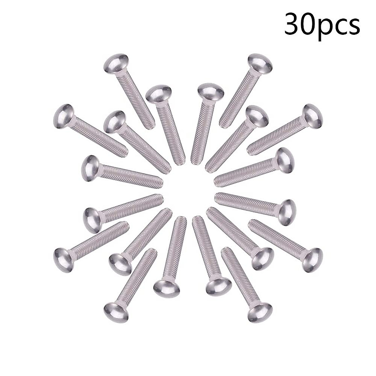 Yinpecly 30Pcs Carriage Bolts M6×40mm Round Head Square Neck Bolt Fasteners 304 Stainless Steel 1mm Pitch Silver Tone