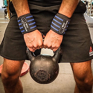 WOD Nation Wrist Wraps for Weightlifting, 12” Professional Gym Wrist Straps w/Thumb Loop Men & Women, Wrist Support Wraps for Strength Training, Powerlifting & Bodybuilding (Black/DK Blue)