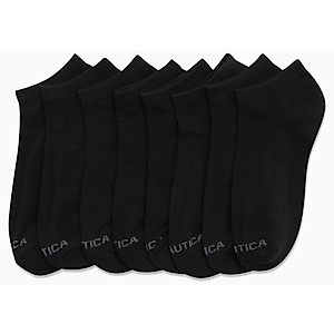 Nautica Men's Athletic Socks - Cushioned Low Cut Socks (8 Pack), Size 6-12.5, Black