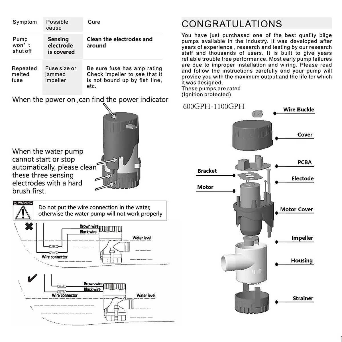 MAKERELE Auto Bilge Pump for Boats 12v 1100GPH Automatic Submersible Boat Bilge Water Pump with Electronic Switch (Outlet Diameter：1 1/8 inch/29mm)…