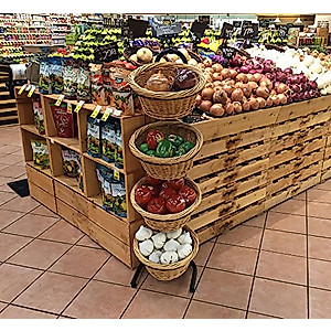 Mobile Merchandisers K1430-4B-MB 4-Tier 4 Round Willow Basket Display with Sign Frame and Sign Clips