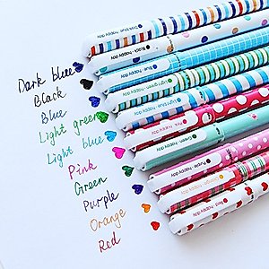 Toshine Cute Color Pens for Women Colorful Gel Ink Pens Multi Colored Pens for Bullet Journal Writing Roller Ball Fine Point Pens for Kids Girls Children Students Teens Gifts 10 Pcs (0.5 mm)