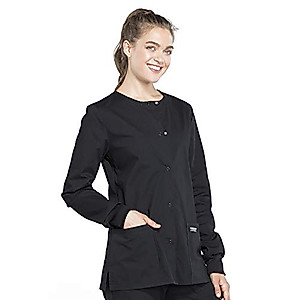 Snap Front Scrub Jackets for Women, Workwear Professionals Soft Stretch WW340, M, Black
