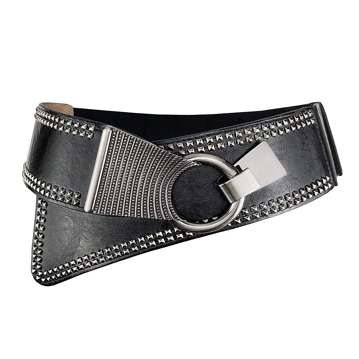 Women's Fashion Vintage Wide Waist Belt Elastic Stretch Cinch Belts With Interlock Buckle(Black,Small(26"-33"))