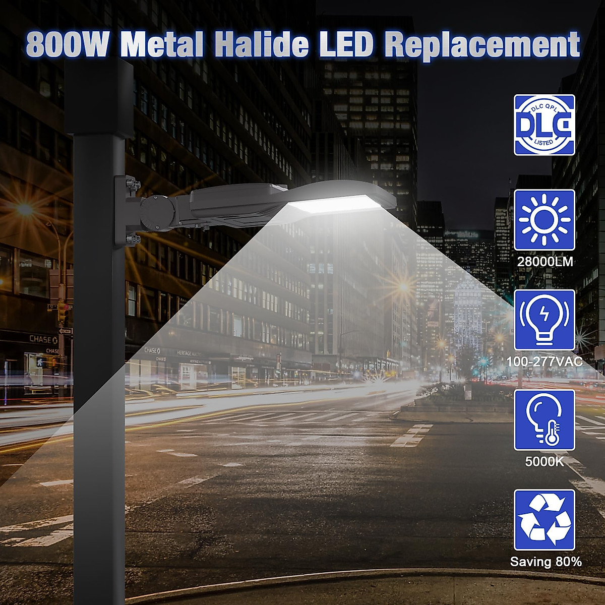 BBESTLED 200 Watts Outdoor LED Lights for Parking Lot Commercial, LED Parking lot Lights Adjustable Arm Mount Industrial UL DLC Listed 28000LM IP65 5000K 100-277VAC, 200W LED Shoebox Pole Light