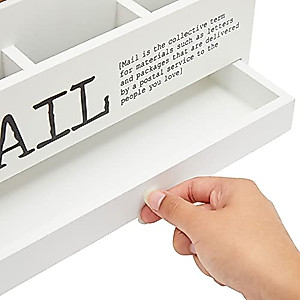 Juvale White Mail Organizer for Desktop, Wooden Mail Sorter Storage Box for Countertop, Home Office, Farmhouse-Style 3-Tier Holder with Drawer for Files, Bills and Letters (11 In)