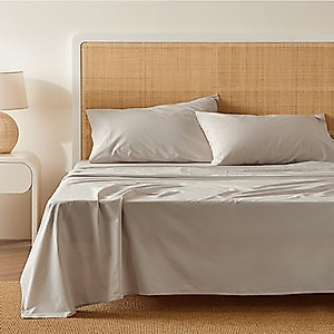 Bedsure 100% Cotton Sheets Queen Size - Soft Percale Sheets, 4 Pieces Linen Sheet Set, Breathable Cooling Queen Sheets, Cotton Bed Sheets with Deep Pocket Up to 16", Bedding Sheets & Pillowcases