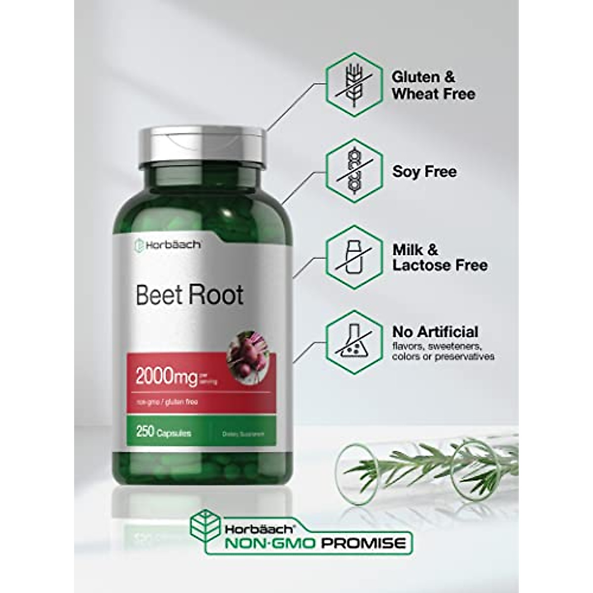 Beet Root Powder Capsules | 250 Pills | Herbal Extract | Non-GMO, Gluten Free, and DNA Tested Supplement | by Horbaach