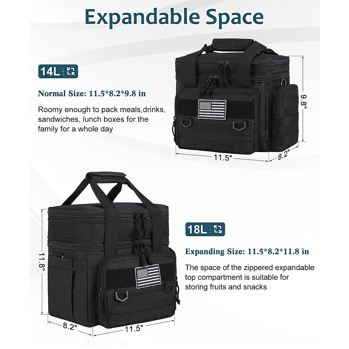 SumeStar Insulated Lunch Bag for Women Men, Freezable Large Lunch Bag 15L, Reusable Leakproof Lunch Box Cooler Tote Bag for Work Picnic School or Travel, Double Compartment, Black