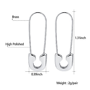 Silver Safety Pin Earrings Minimalist Jewelry Gift for Women