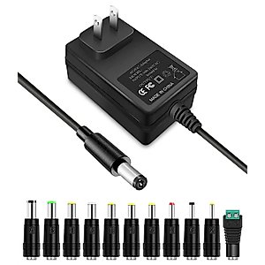 12V 1A Power Adapter AC Power Supply Charger Cord 12 Volts 1 Amps Regulated Switching with 11 Interchangeable DC Plug for 1000mA 900mA 850mA 800mA 700mA 600mA 500mA 400mA 350mA 300mA 200mA Equipment