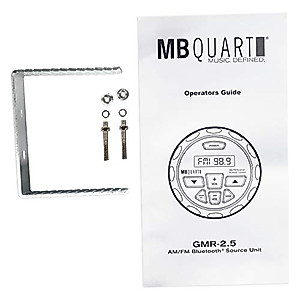 MB Quart GMR-2.5 Bluetooth Gauge Stereo Receiver w/Aux For RZR/ATV/UTV/Cart Bundle with Pair Rockville RKL65MBW Marine Boat Speakers and Pair RWB70B Marine Swivel Tower Speakers